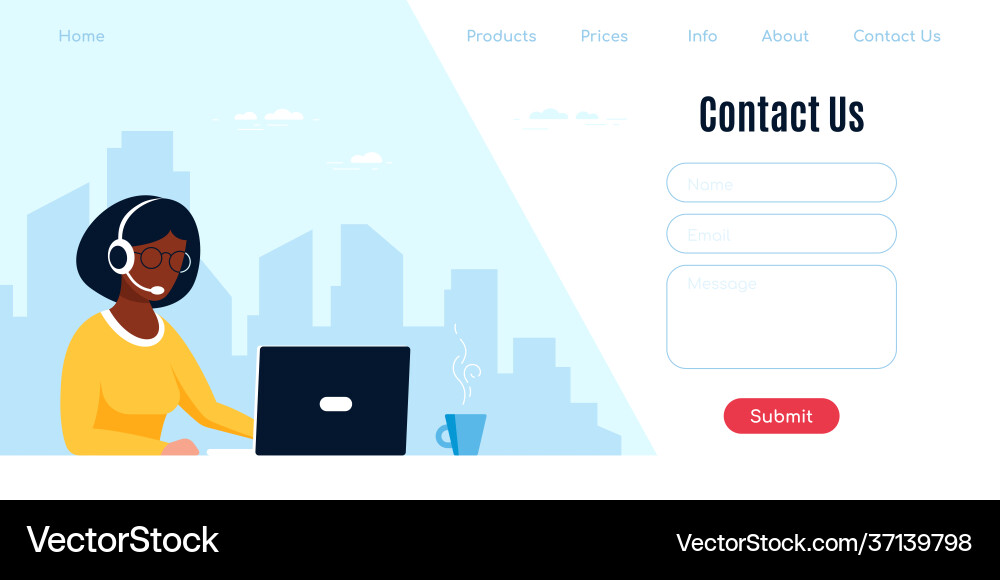 Contact us web page design template in flat style Vector Image