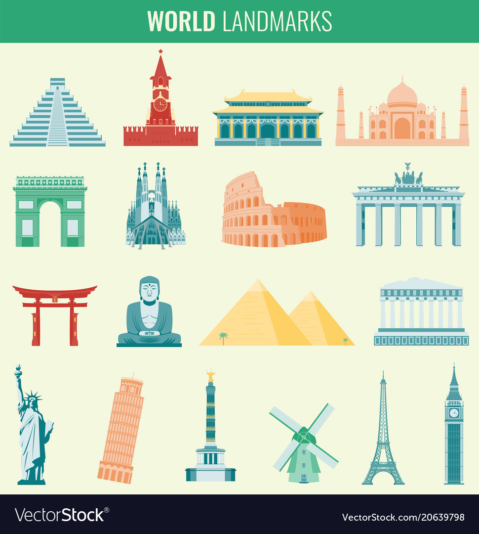 Famous world landmarks travel and tourism concept Vector Image