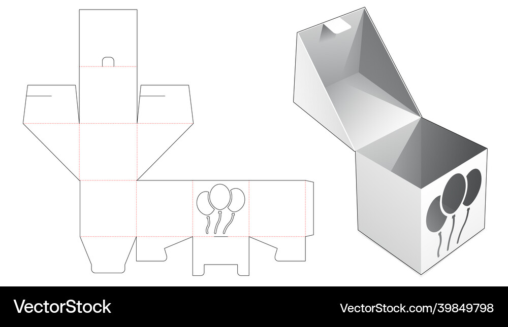 Flip square box with balloons shape window die Vector Image