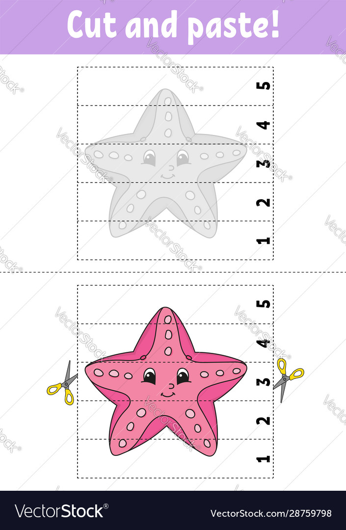 Learning numbers 1-5 cut and glue starfish Vector Image