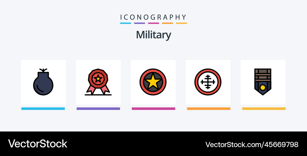 Military line filled 5 icon pack including Vector Image