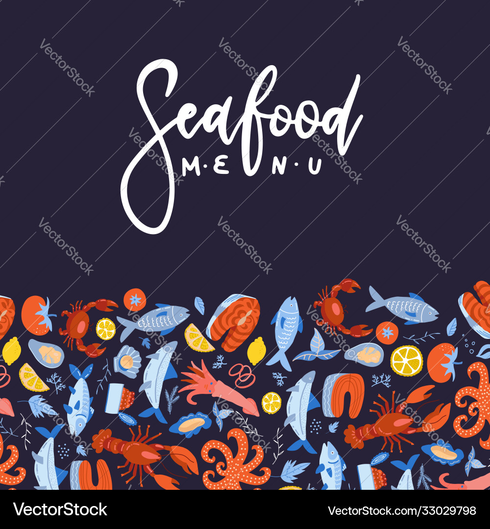 Seafood menu design for restaurant or cafe flat Vector Image