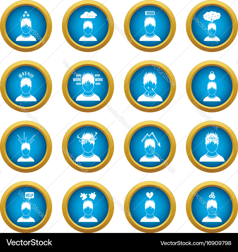 Stress icons blue circle set Royalty Free Vector Image