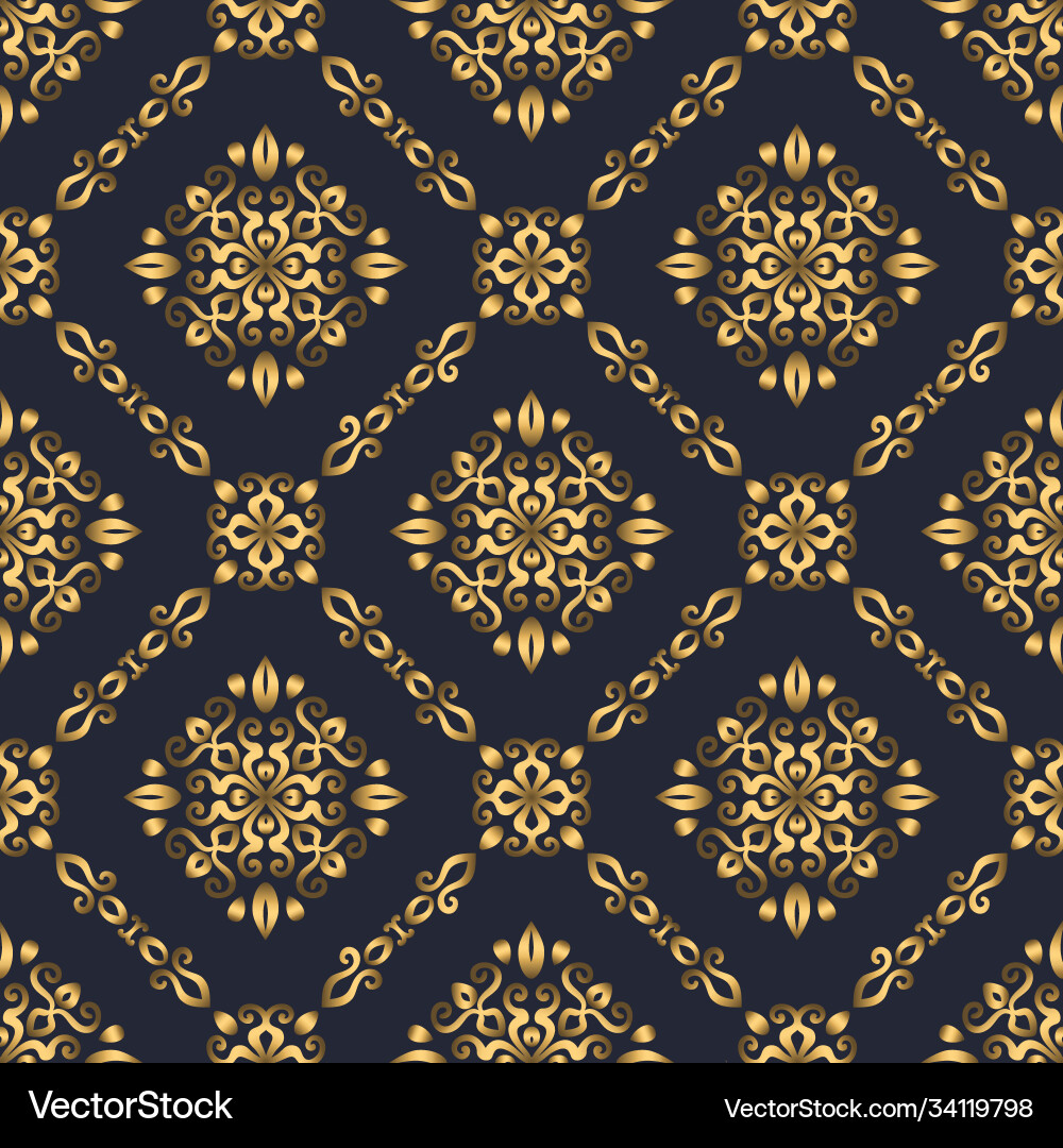 Swirl pattern seamless gold and navy blue Vector Image