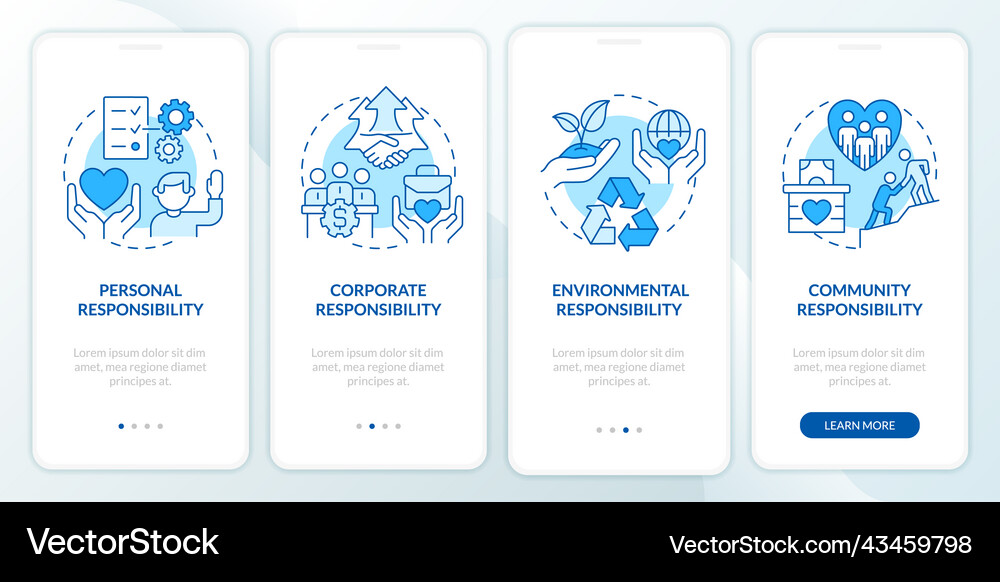 Types of csr blue onboarding mobile app screen Vector Image