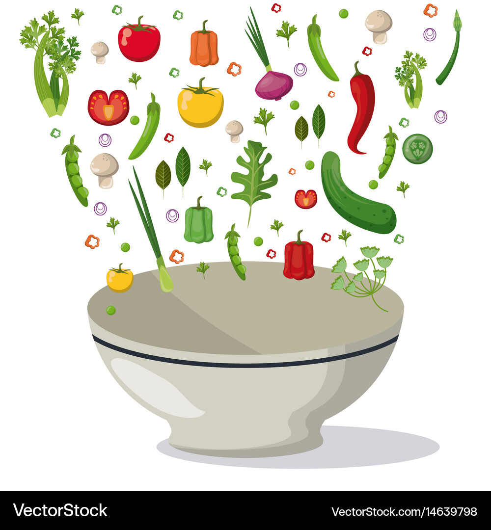 Vegetables falling bowl mix food image Royalty Free Vector
