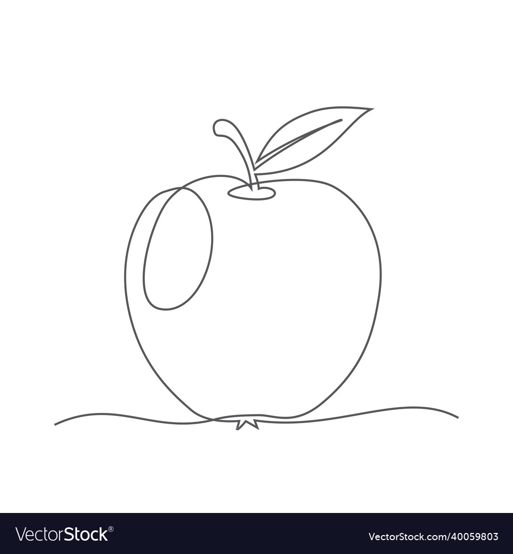 Apple one line drawing in line Royalty Free Vector Image