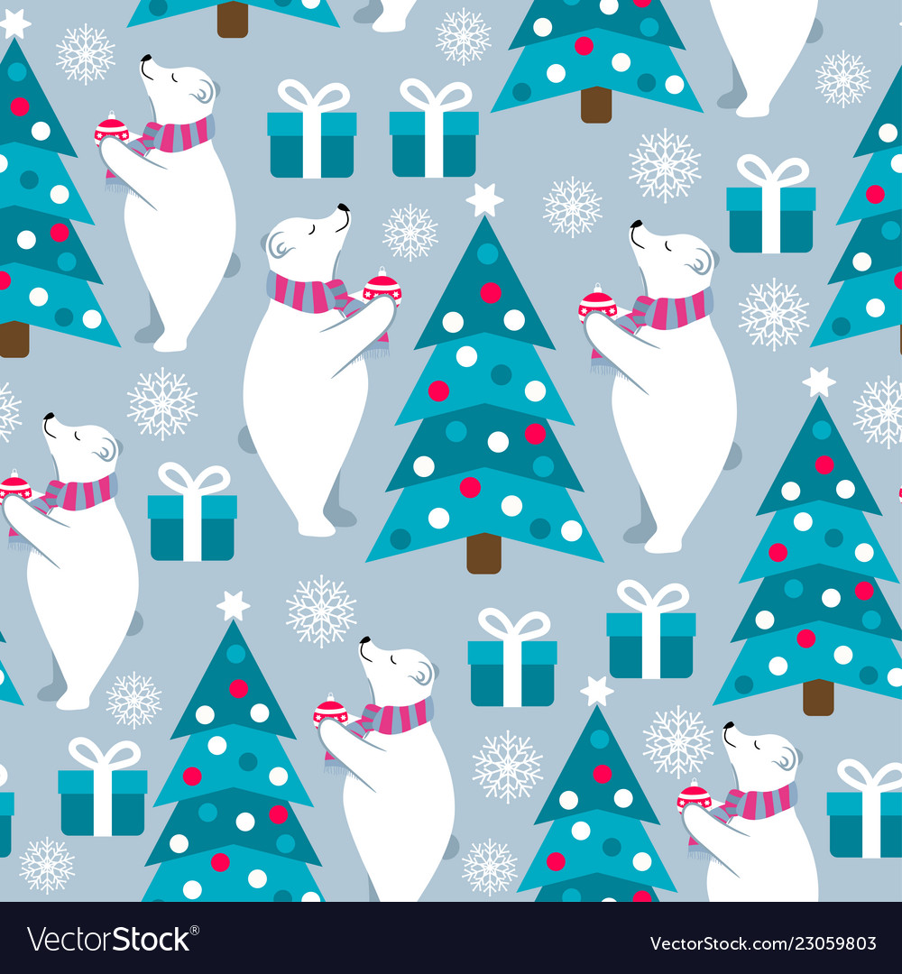 Christmas seamless pattern with polar bears Vector Image