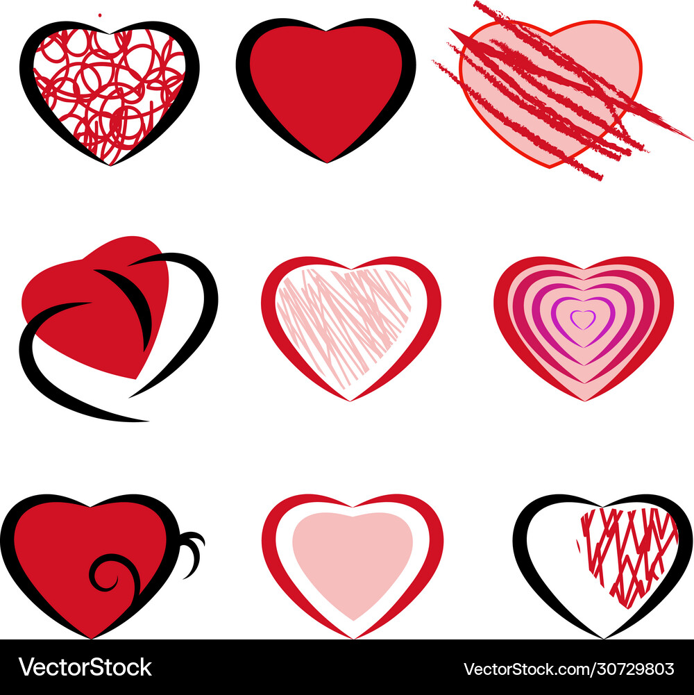 Cute hand drawn hearts icon set-6 Royalty Free Vector Image