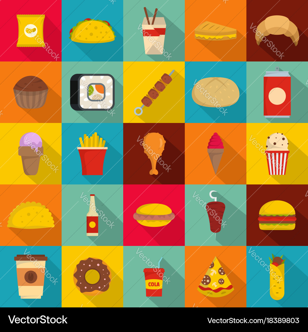 Fast food icons set flat style Royalty Free Vector Image