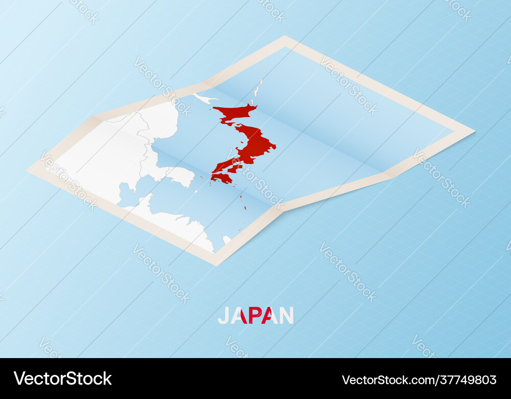 Folded paper map japan with neighboring Royalty Free Vector