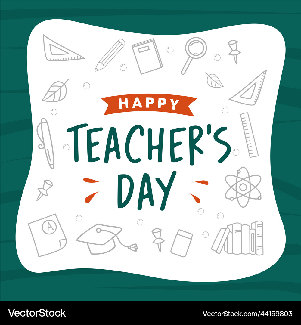 Happy teachers day template doodle lineart Vector Image