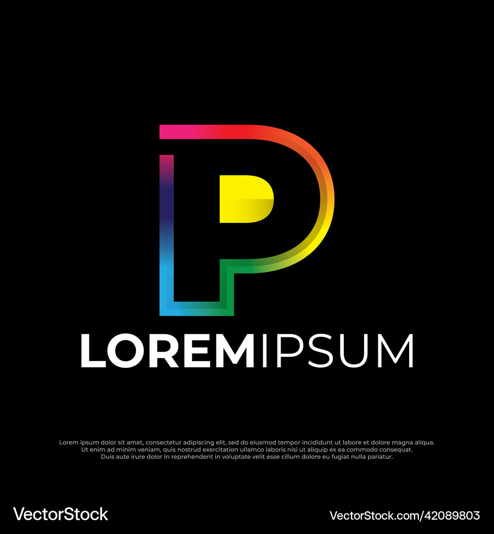 Initial letter p colorful modern digital alphabet Vector Image