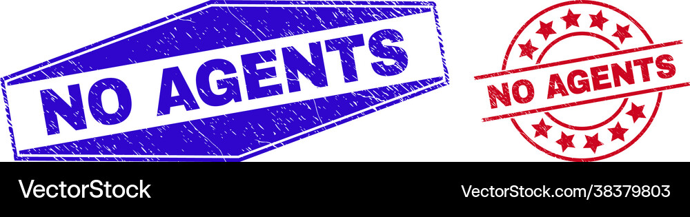 No agents rubber stamps in round and hexagonal Vector Image