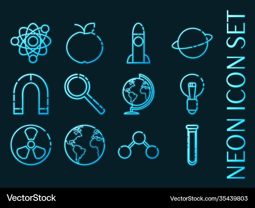 Science set icons blue glowing neon style Vector Image