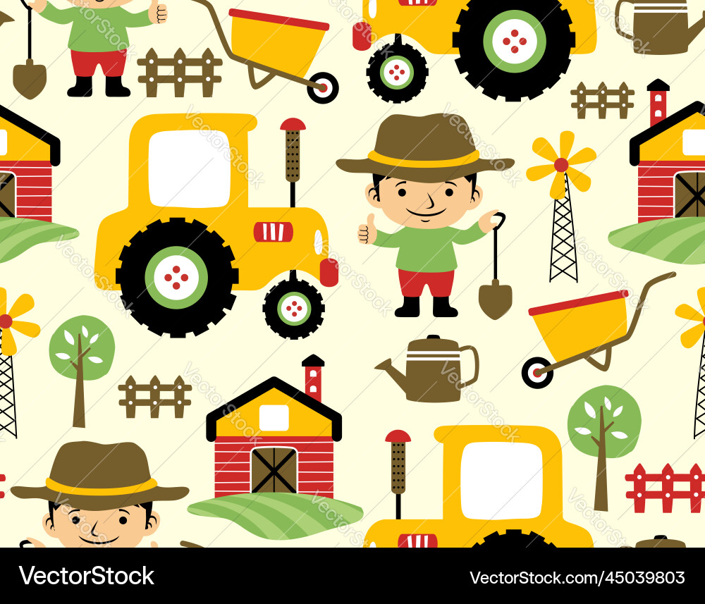 Seamless pattern of farmfield elements cartoon Vector Image