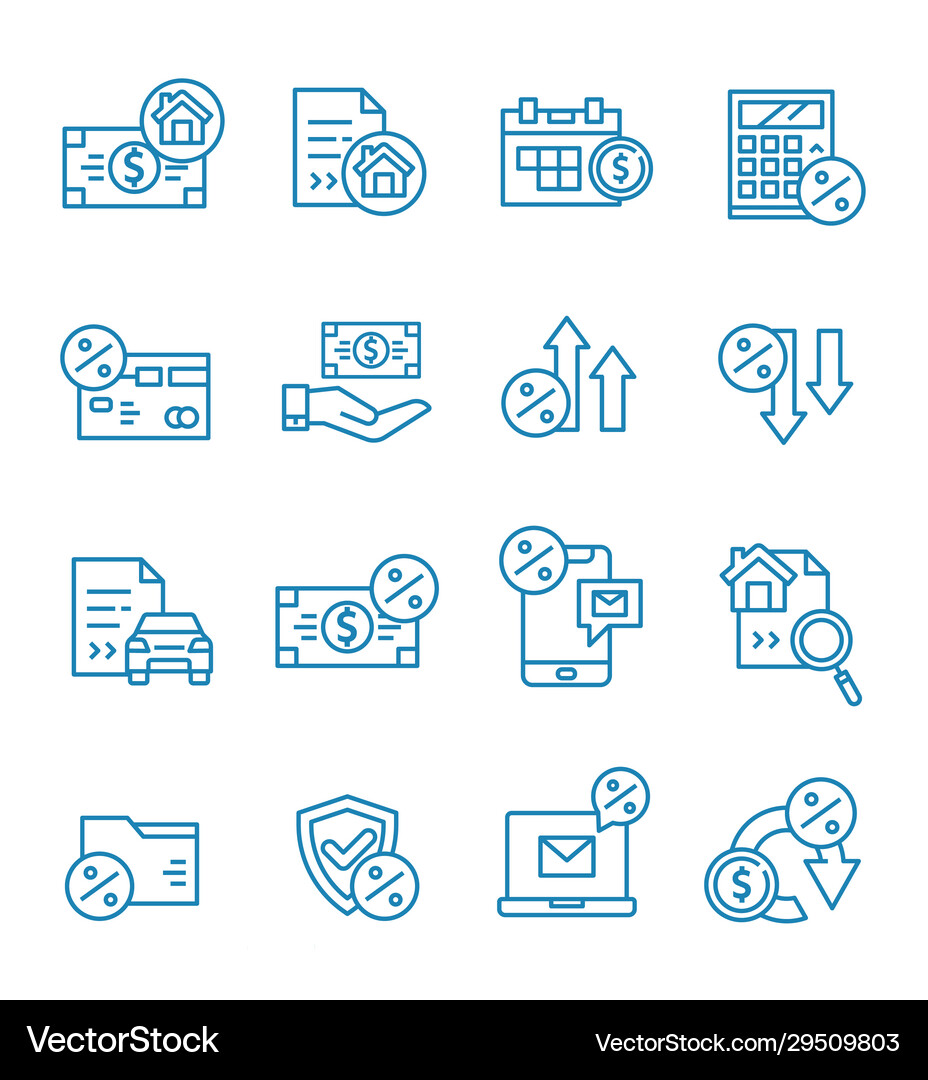 Set loan icons with outline style Royalty Free Vector Image