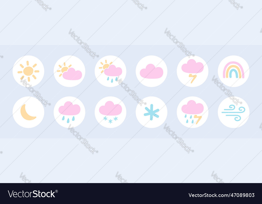Set of 12 pastel weather icons Royalty Free Vector Image