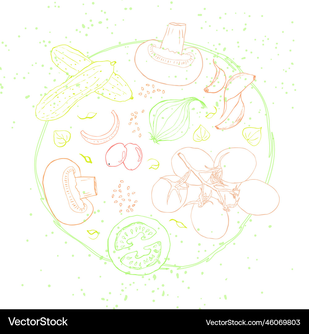 Vegetable line art colorful sketch circle Vector Image