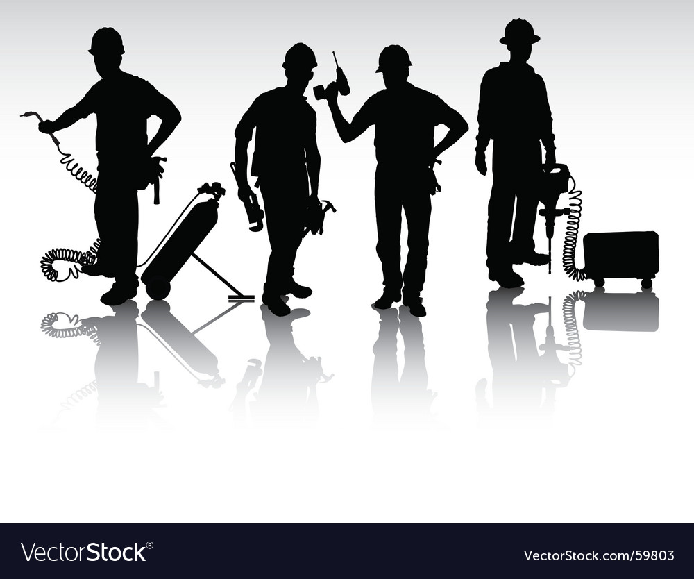 Workers with different tools Royalty Free Vector Image