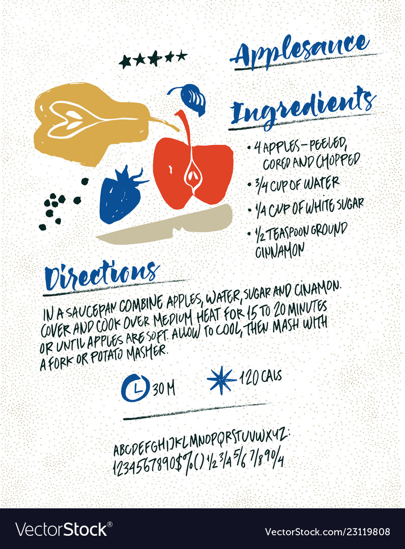 Applesauce recipe template text handwritten font Vector Image
