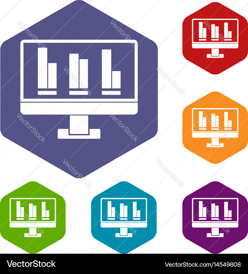 Business graph at computer screen icons set Vector Image