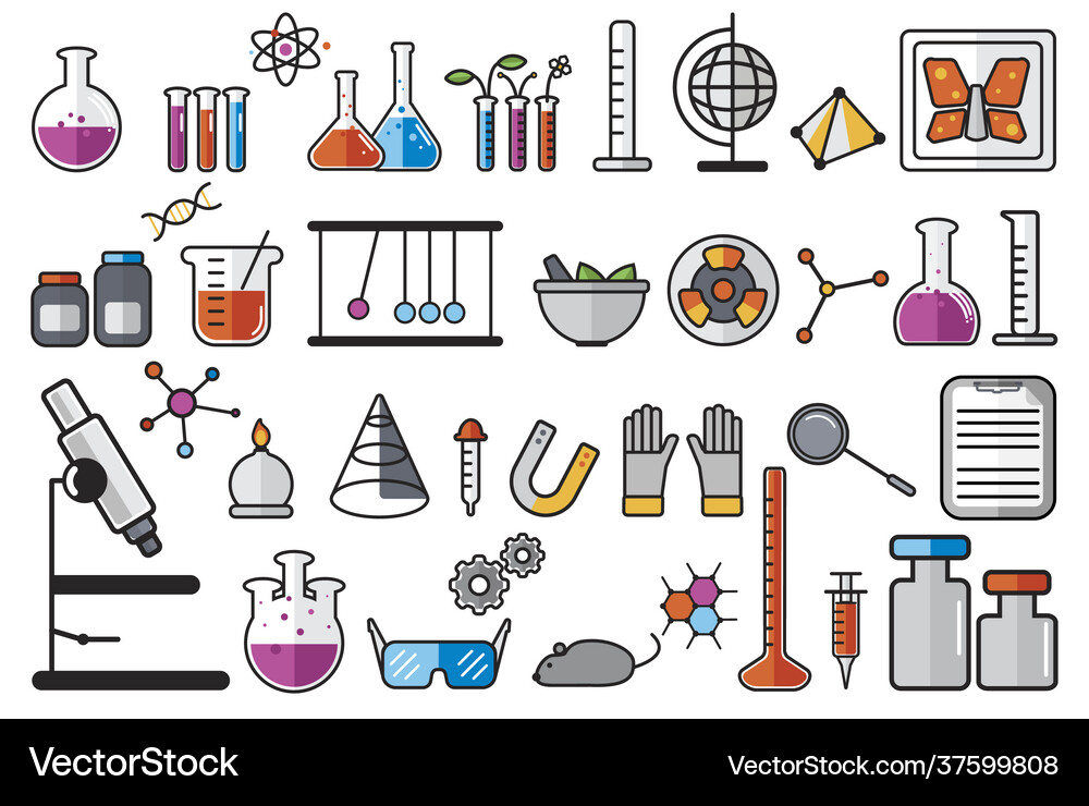 Chemistry laboratory instruments set Royalty Free Vector