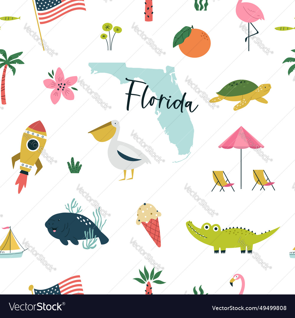 Colorful seamless pattern with symbols of florida Vector Image
