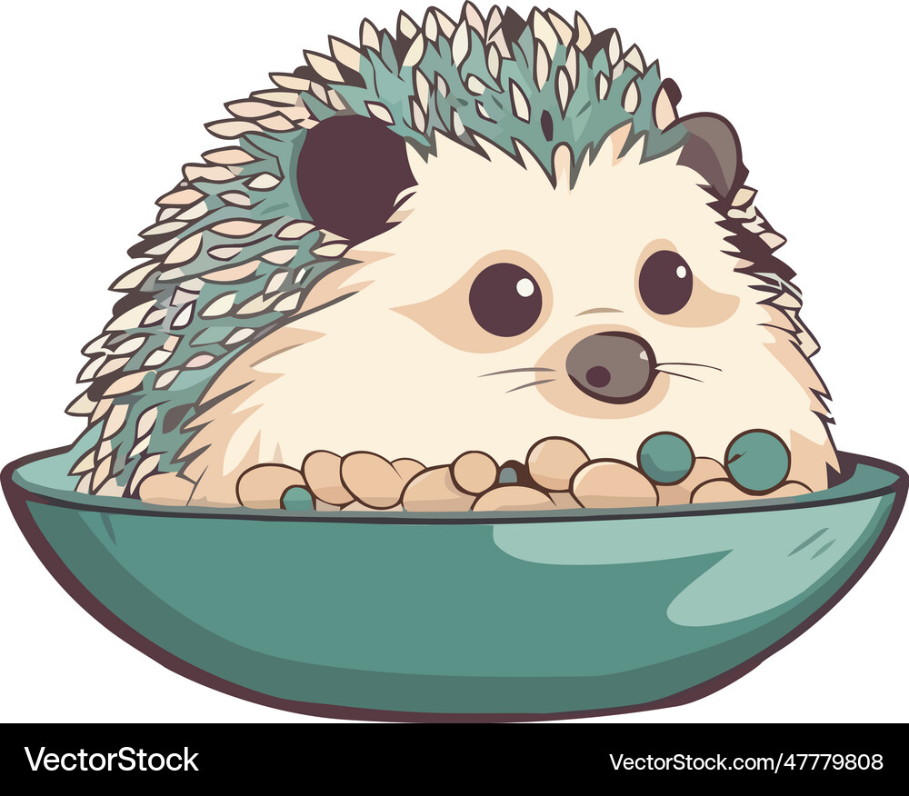 Cute hedgehog share food bowl Royalty Free Vector Image
