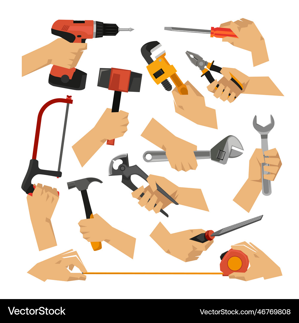 Hands of craftsmen holding tools Royalty Free Vector Image
