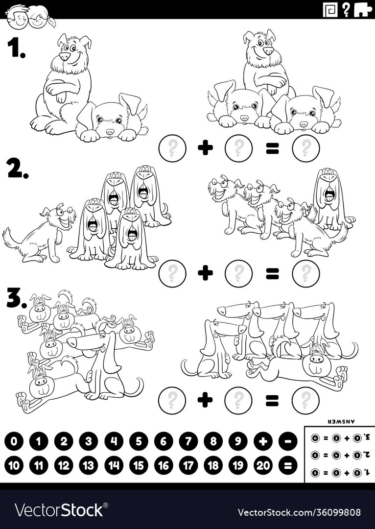Maths addition educational task with dog Vector Image