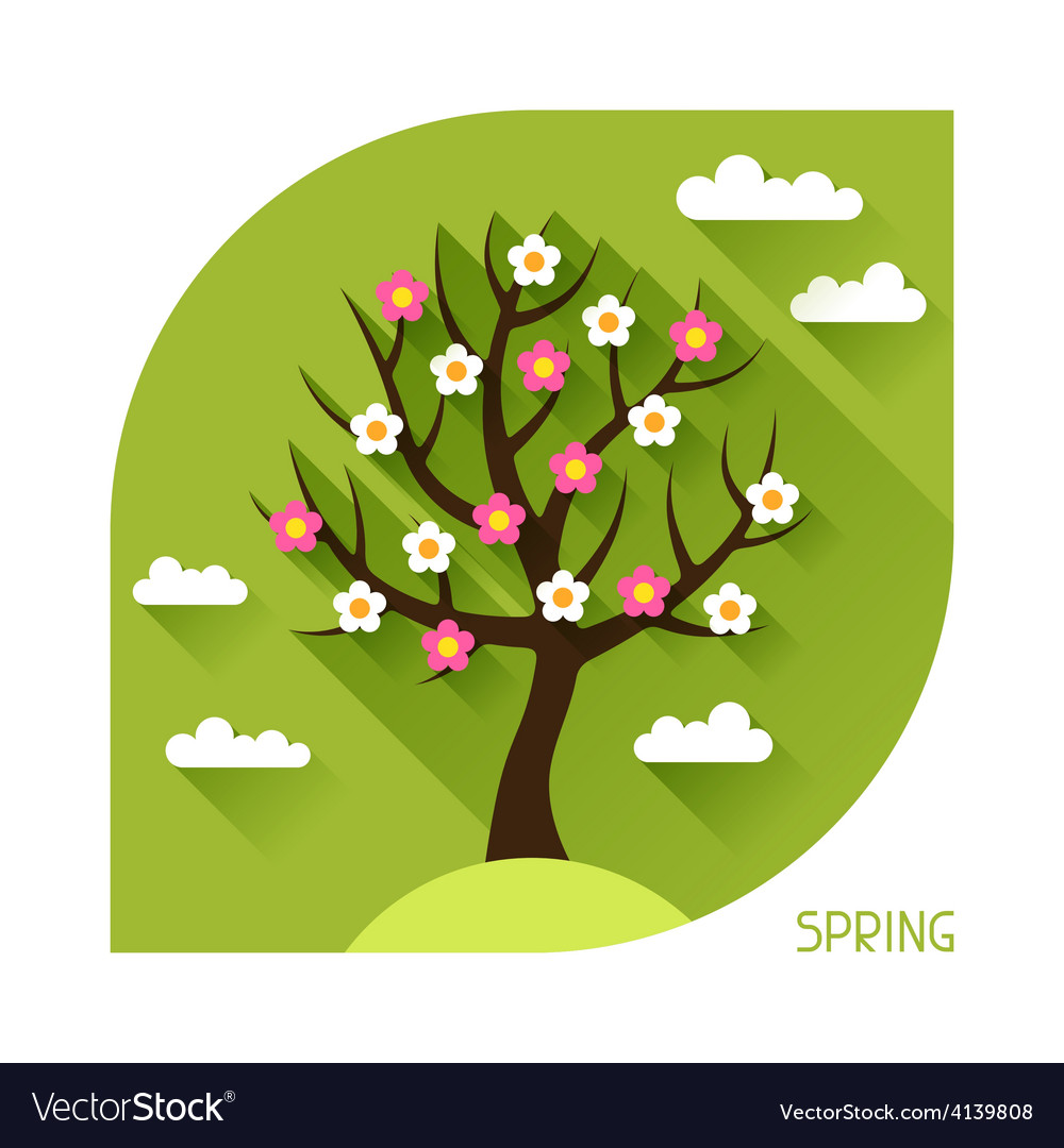 Seasonal with spring tree in flat Royalty Free Vector Image