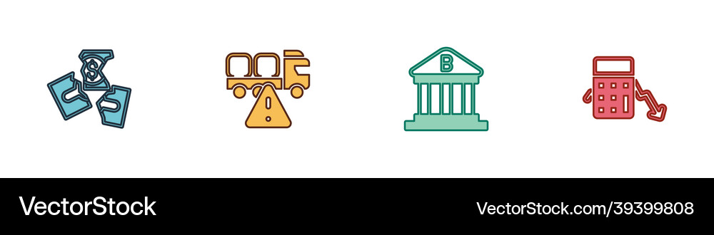 Set tearing money banknote stop delivery cargo Vector Image