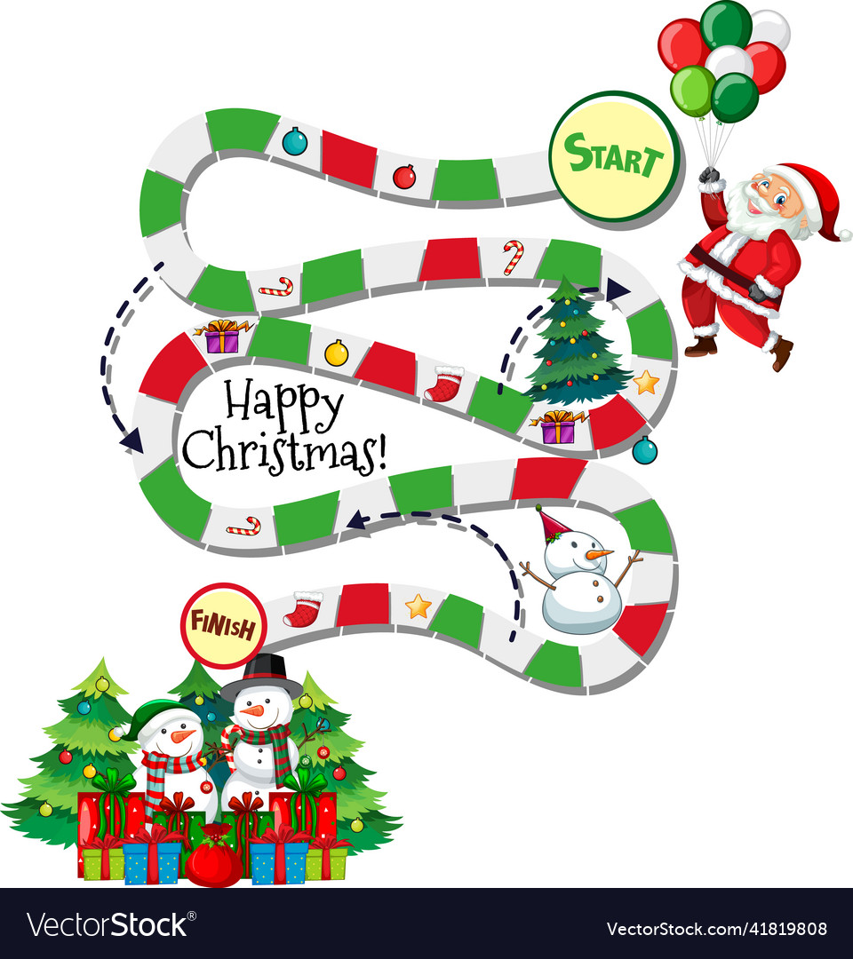 Snake and ladders game template in christmas theme