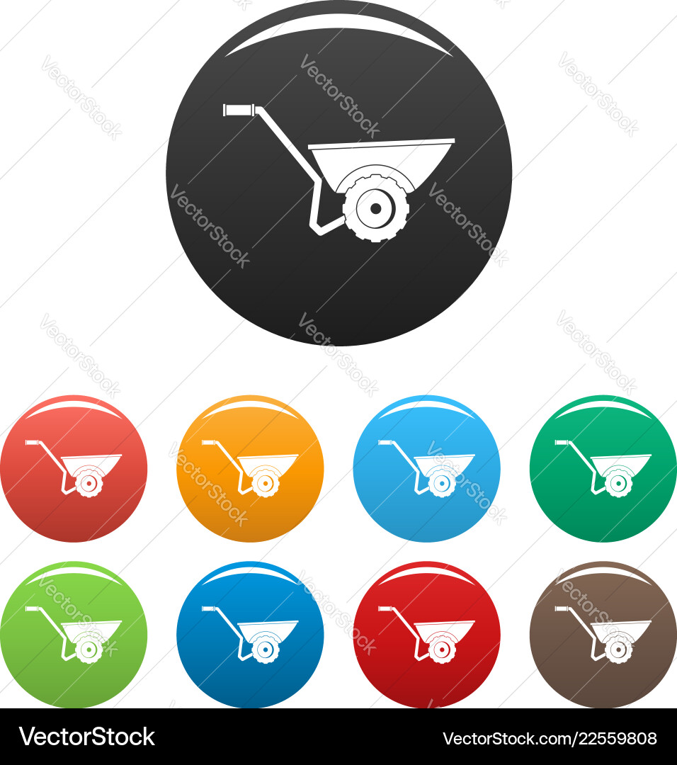 Wheelbarrow icons set color Royalty Free Vector Image