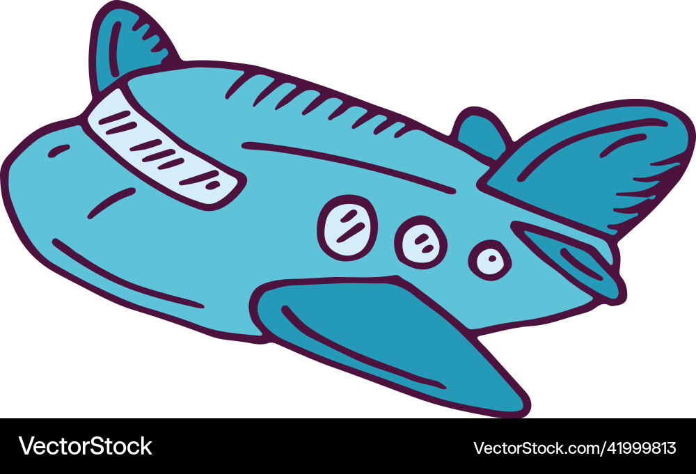 Blue plane in childish drawing style cute Vector Image