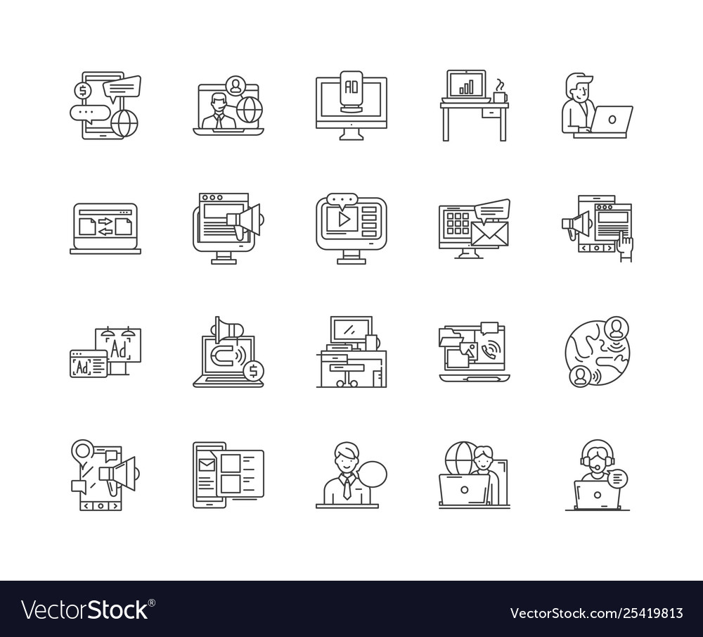 Business support and networking line icons signs Vector Image