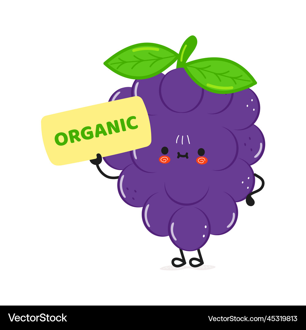 Cute funny grape poster organic character Vector Image