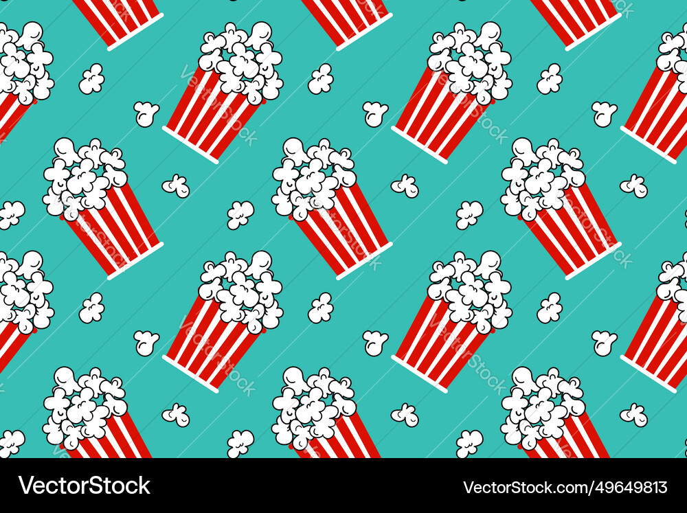Popcorn red and white striped bucket seamless Vector Image