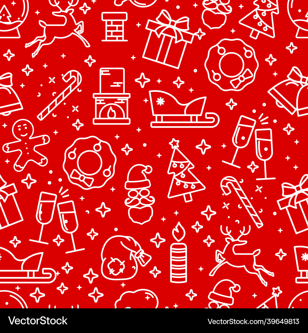 Red seamless pattern with christmas symbols icons Vector Image