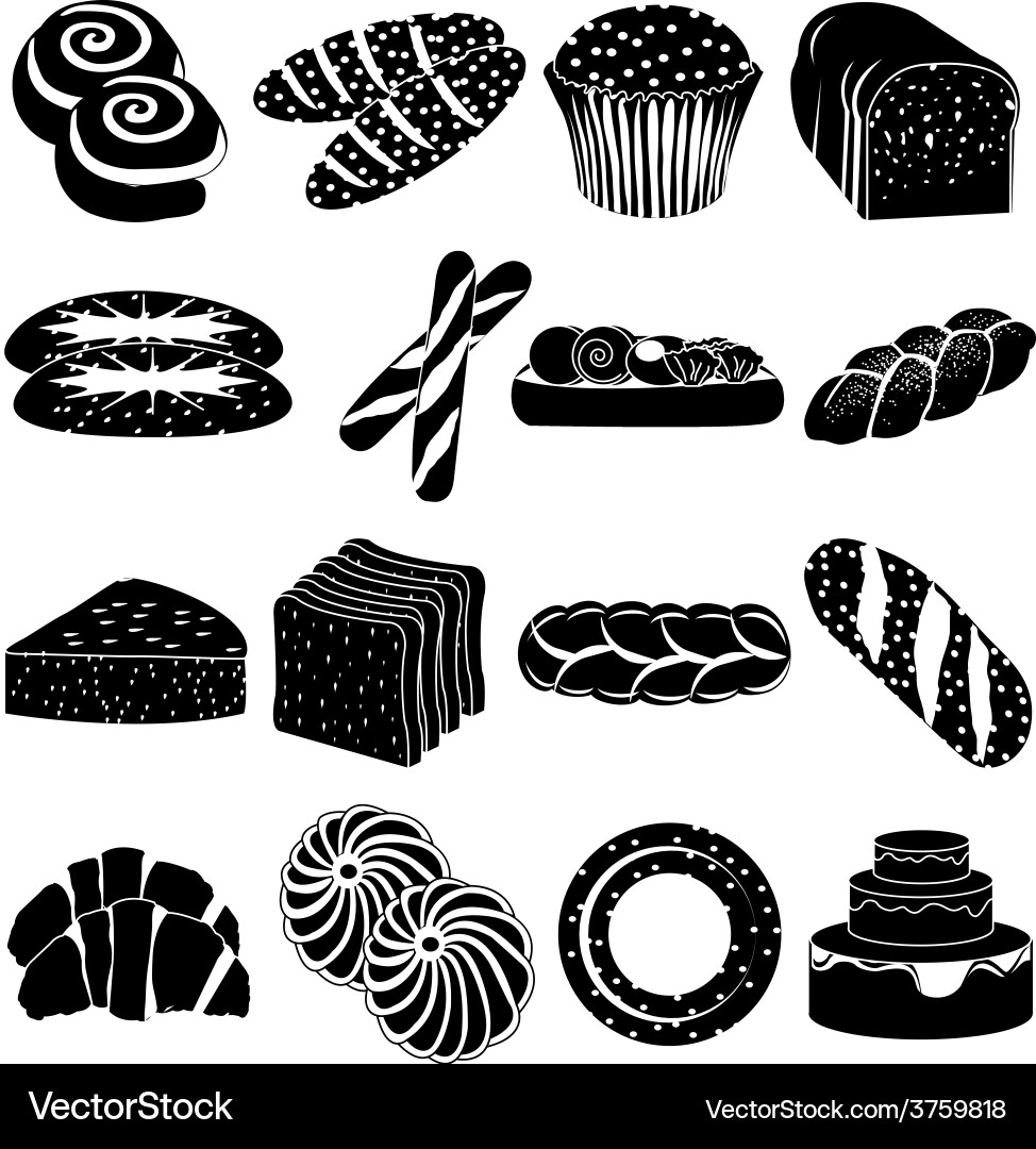 Bakery foods icons set Royalty Free Vector Image