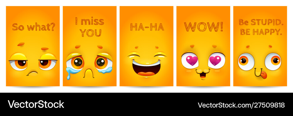 Funny yellow posters with comic cartoon faces and Vector Image