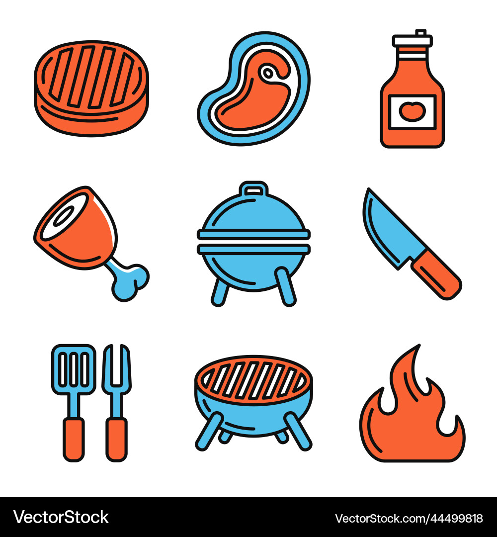 Grill bbq icons set on white background Royalty Free Vector