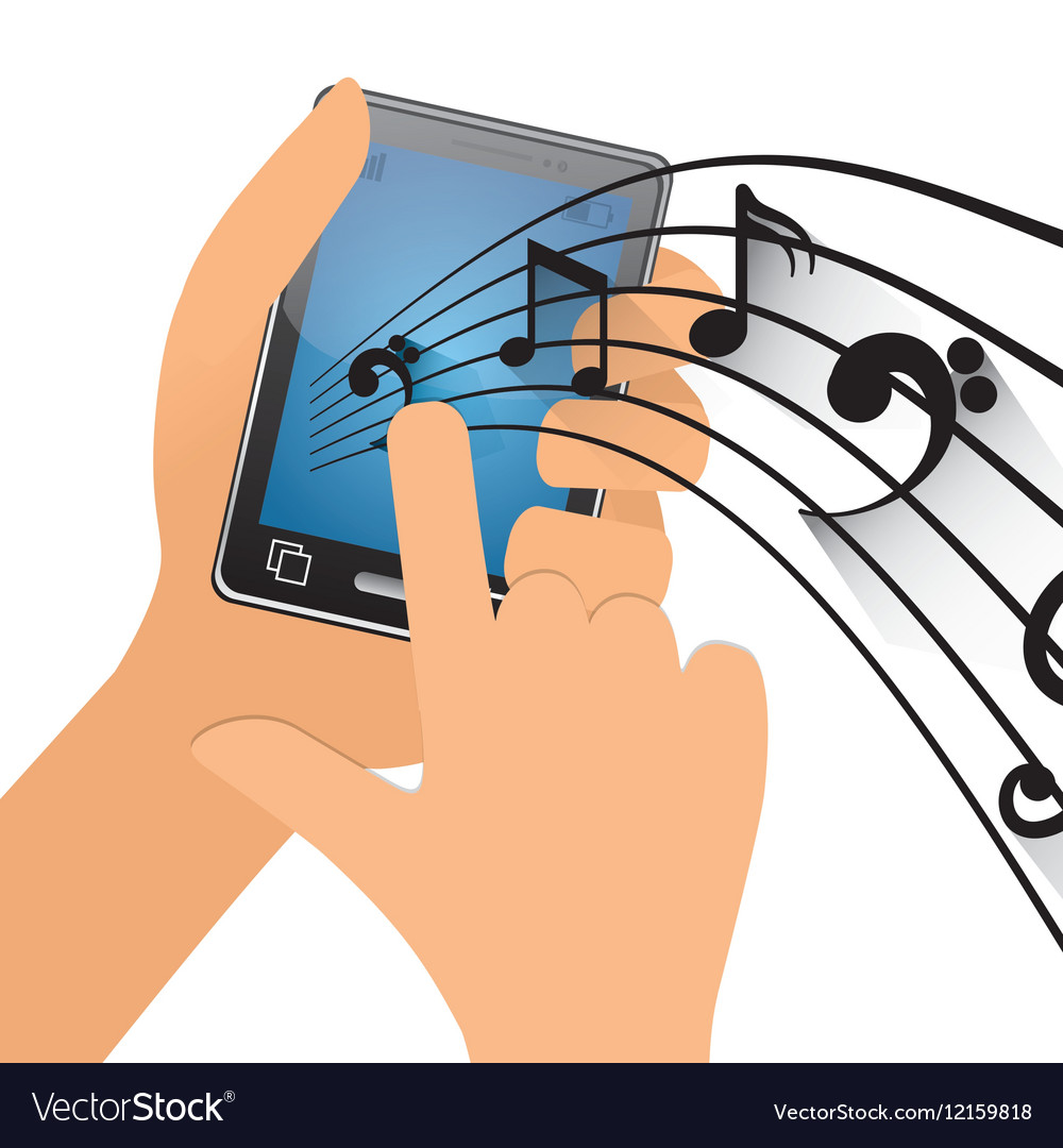 Hand touch mobile phone note music Royalty Free Vector Image Hand touch mobile phone note music Royalty Free Vector Image