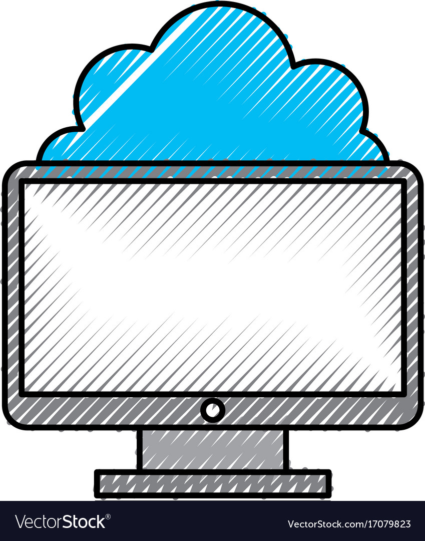 Computer desktop with cloud computing Royalty Free Vector