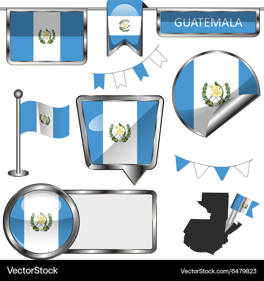 Glossy icons with guatemalan flag Royalty Free Vector Image
