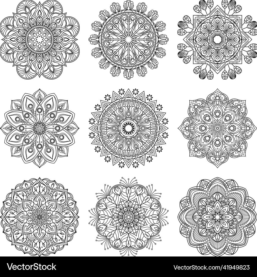 Meditation pattern of indian mandalas set Vector Image