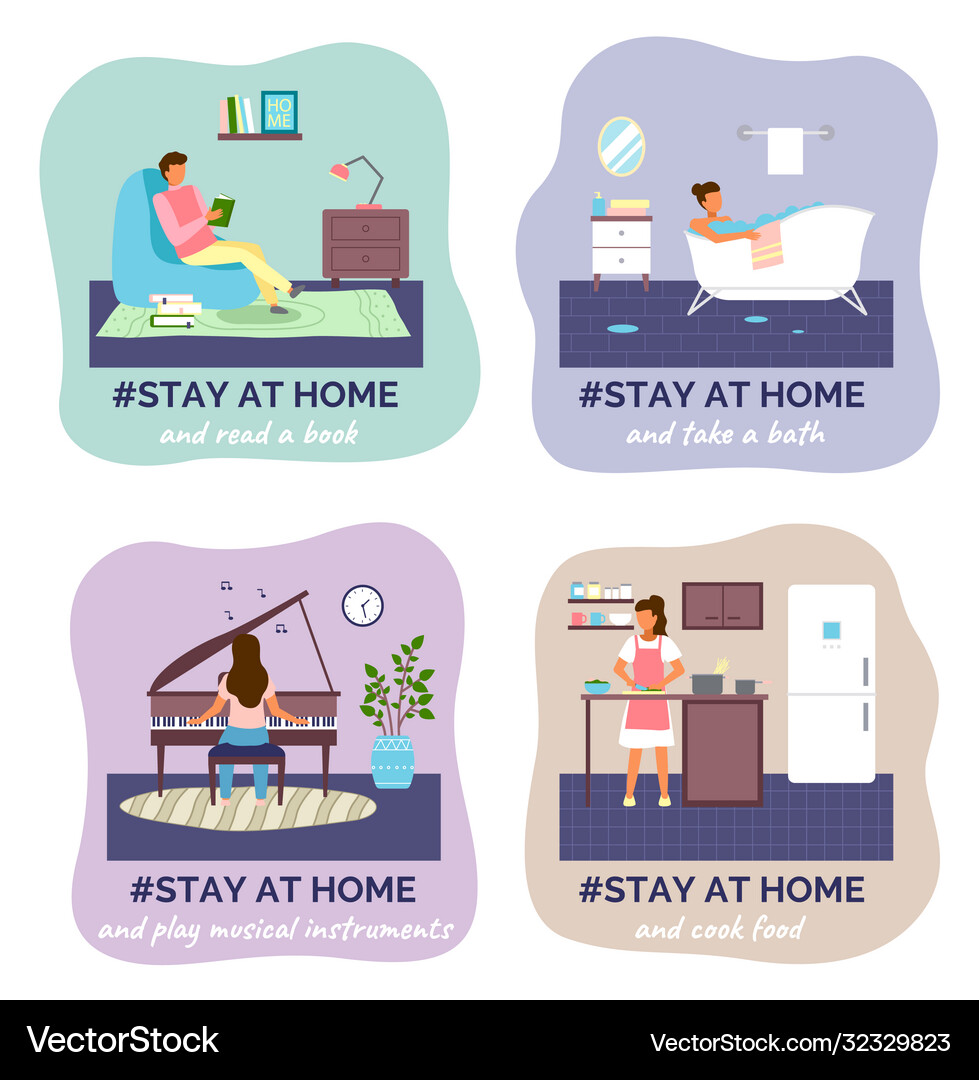 Self isolation stay at home concept people Vector Image