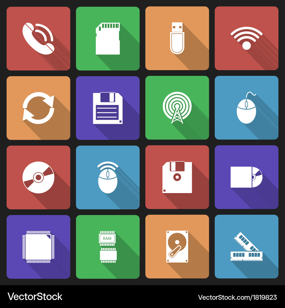 Set of technology icons with long shadow Vector Image