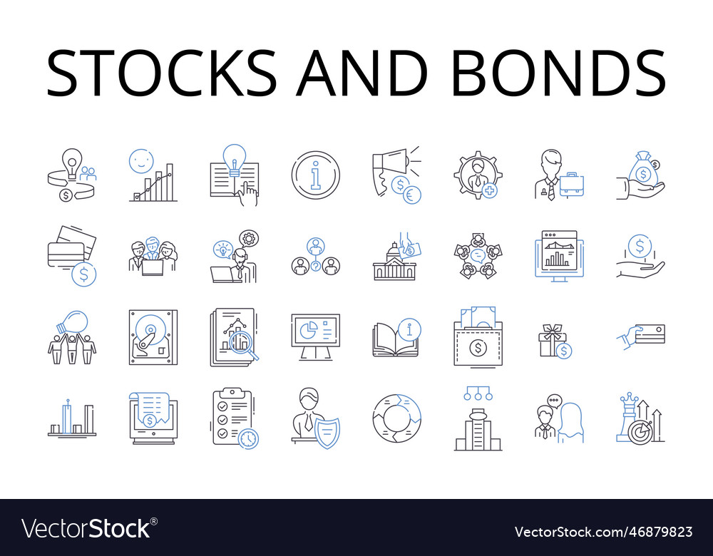 Stocks and bonds line icons collection debt Vector Image